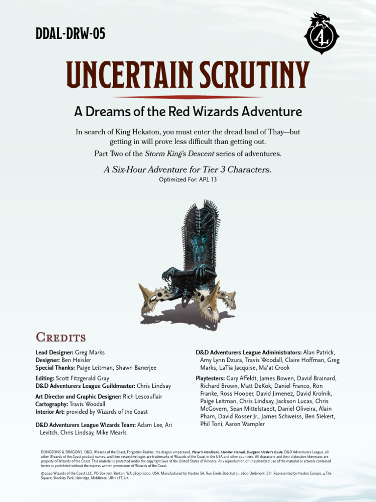 DDAL-DRW05 Uncertain Scrutiny v1.2 | PDF | Dungeons & Dragons | Wizards Of The Coast
