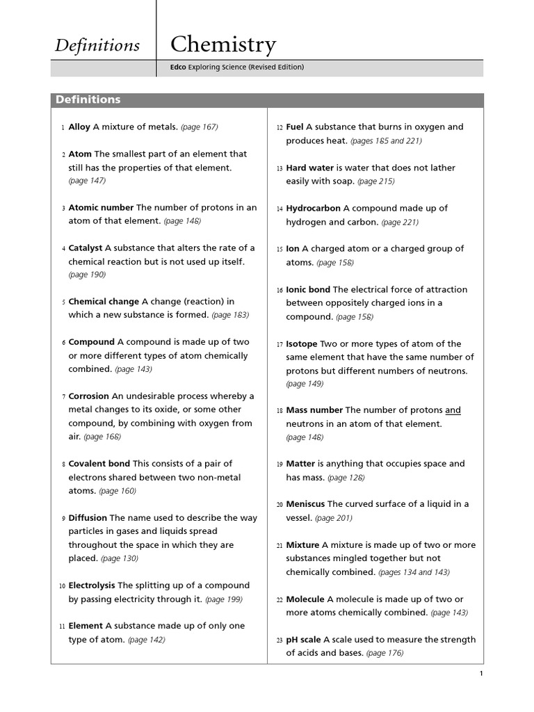 Chemistry Definitions List | PDF | Chemical Compounds | Atoms