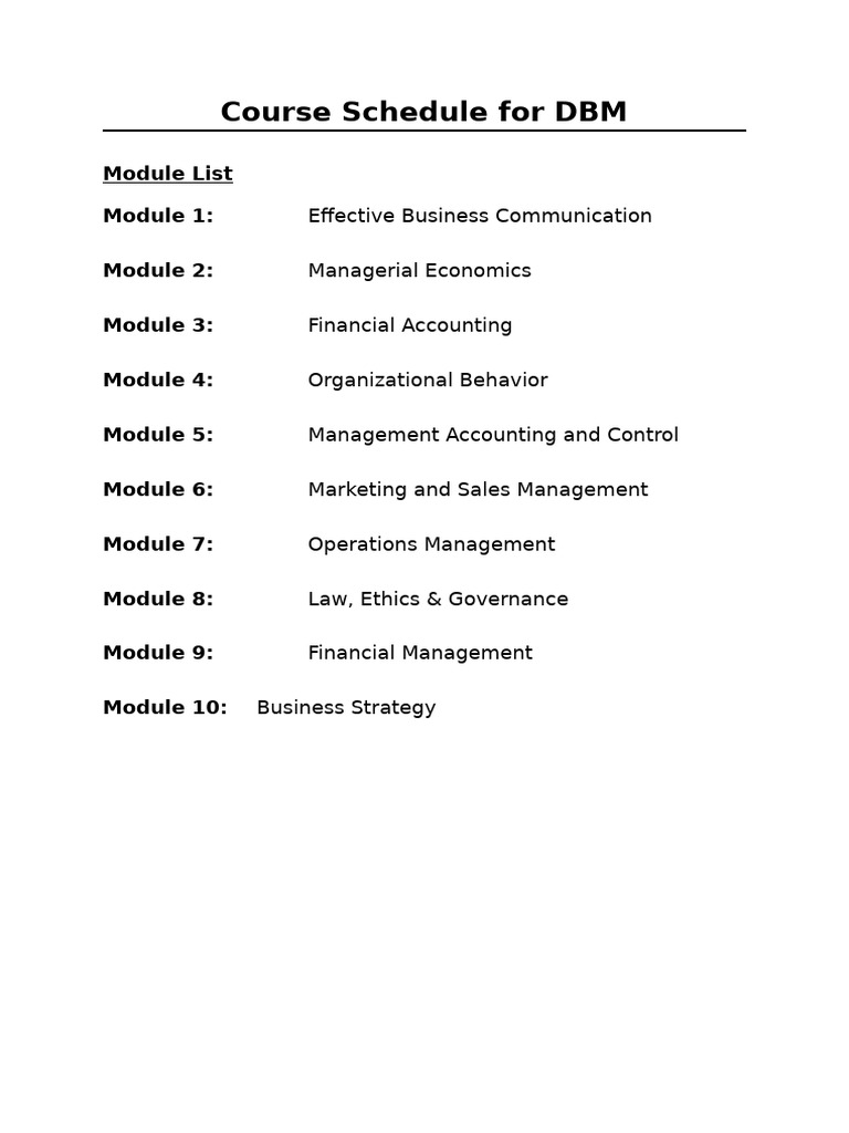 Course Schedule For DBM | PDF
