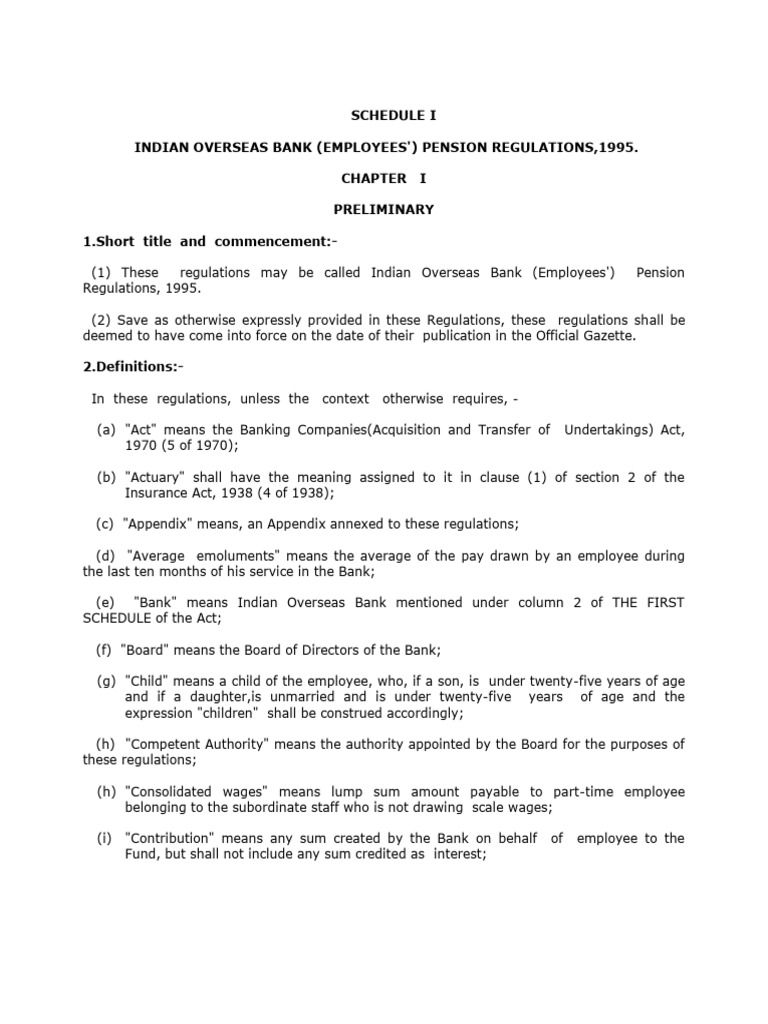 Indian Overseas Bank Employees_ Pension Regulations, 1995 | PDF | Pension | Banks