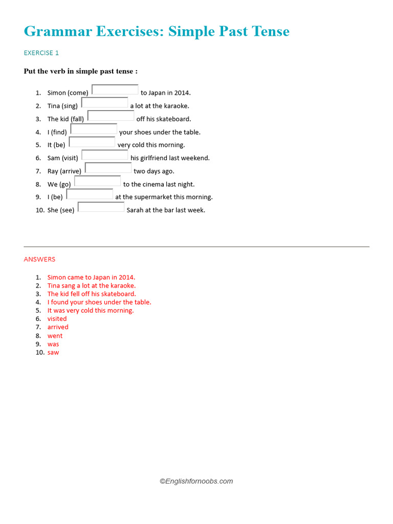 Grammar Exercises Simple Past Tense | PDF