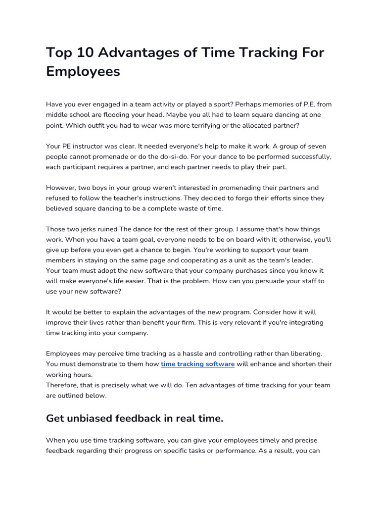 Top 10 Advantages of Time Tracking For Employees | PDF | Disciplines ...