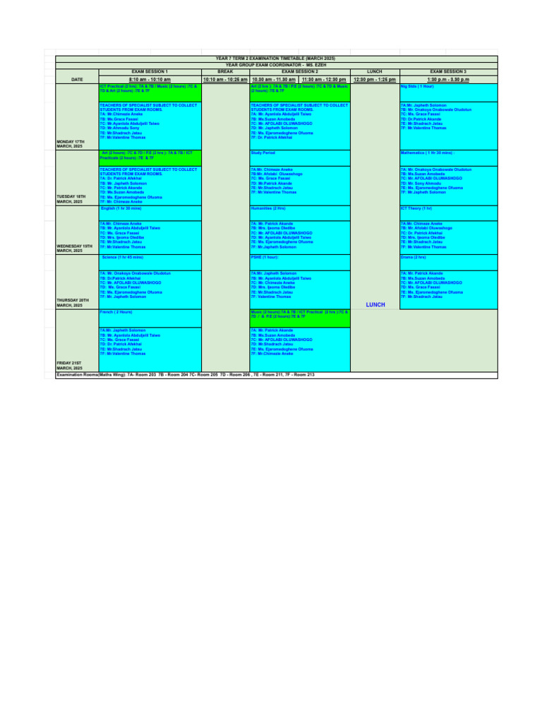 Term 2 Examination Timetable (March 2025) - Invigilation Rota | PDF | Inquiry | Liberal Arts ...