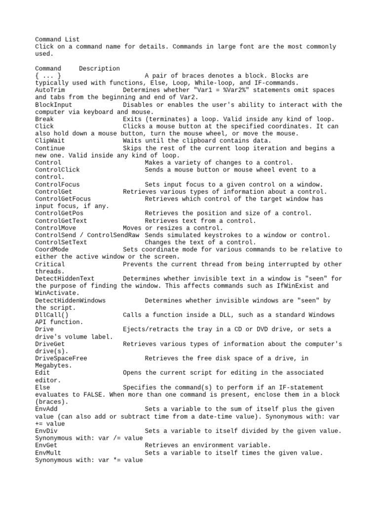AutoHotkey Command Reference Guide | PDF | Computer File | Control Flow