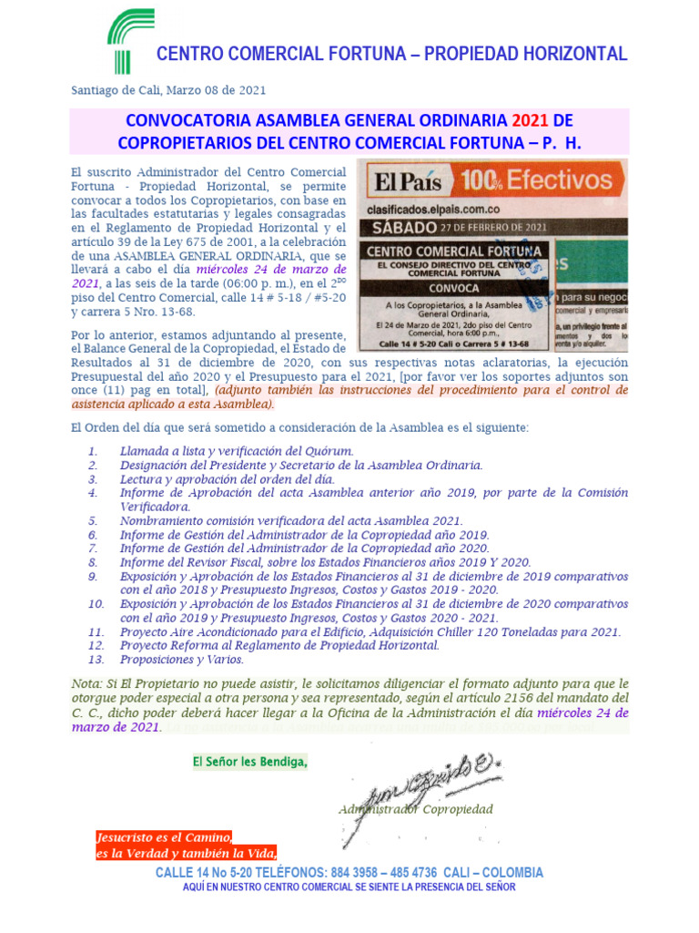 CONVOCATORIA-ASAMBLEA-GRAL-CCF-2021-PDF-1 | PDF | Condominio