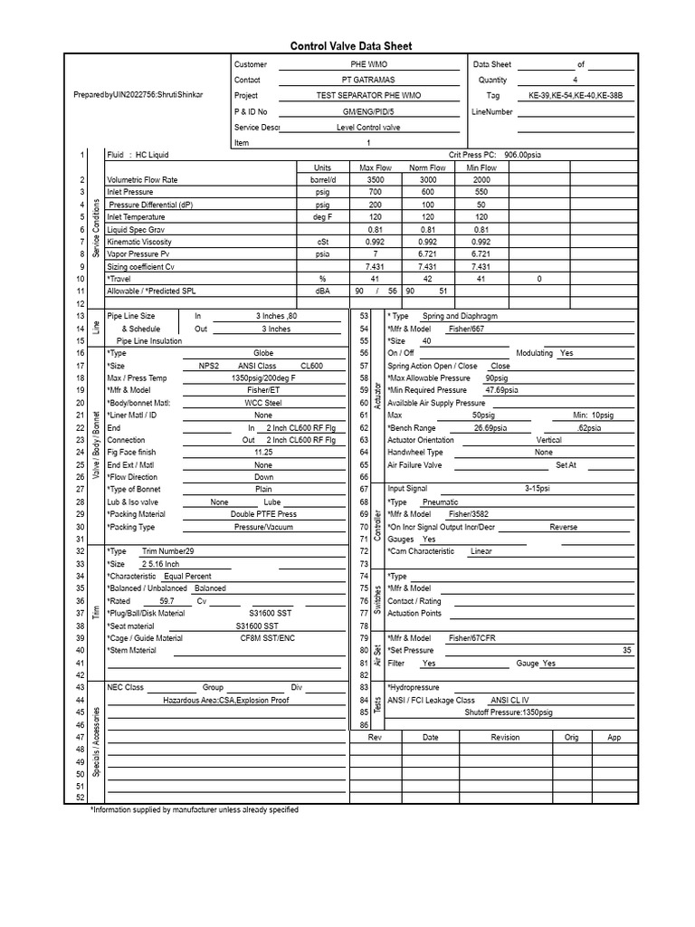 Control-Valve (2) - Copy of Control Valve Data Sheet | PDF | Valve ...
