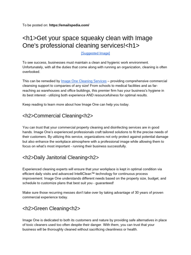 Get Your Space Squeaky Clean With Image One's Professional Cleaning Services! | PDF