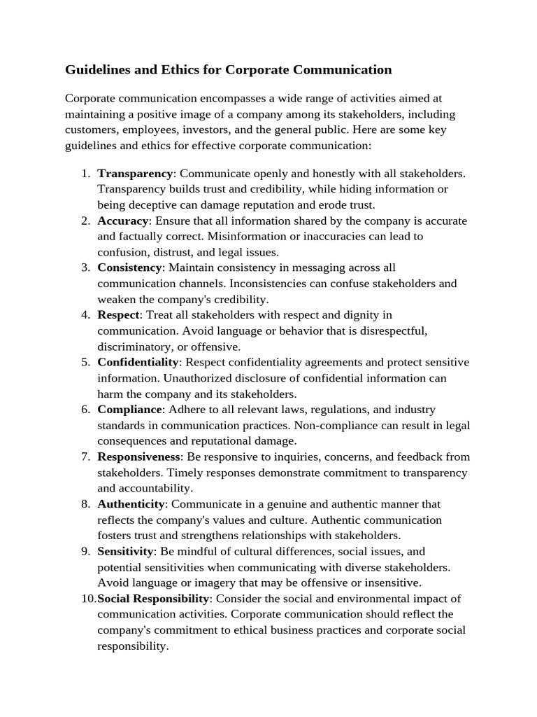 Corporate Communication Ethics Guidelines | PDF | Communication ...