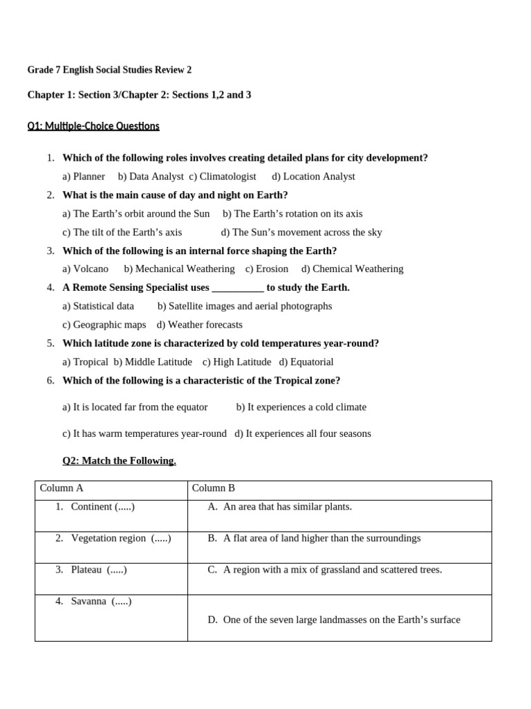 Grade 7 English Social Studies Review | PDF | Earth | Equator