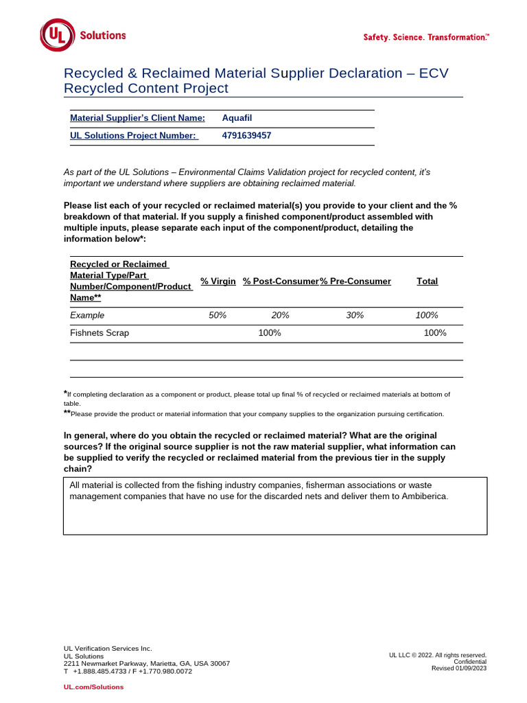 Reclaimed Material Supplier Declaration | PDF | Recycling | Materials