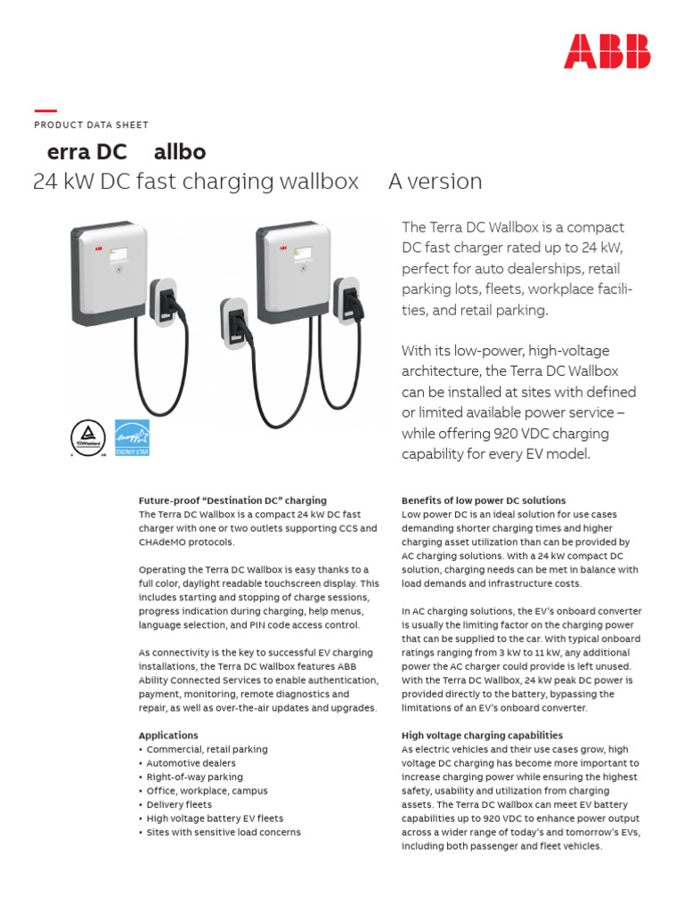 ABB Terra DC-Wallbox-NA Data-Sheet I | PDF | Battery Charger | Electricity