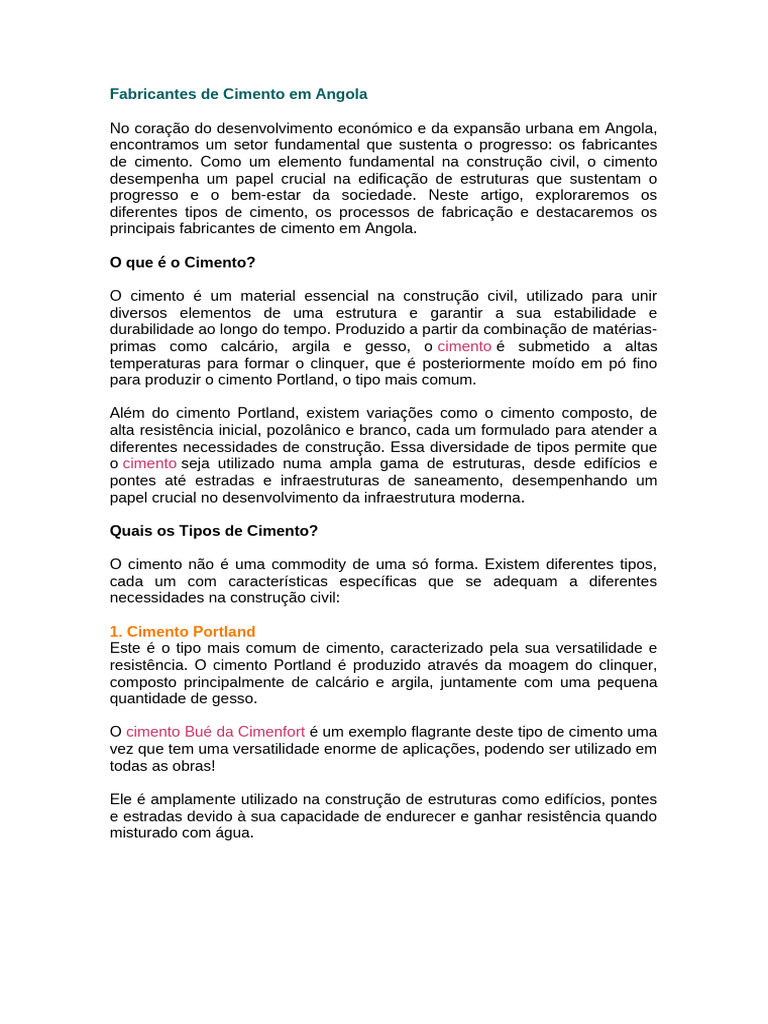 Fabricantes de Cimento em Angola | PDF | Cimento | Materiais