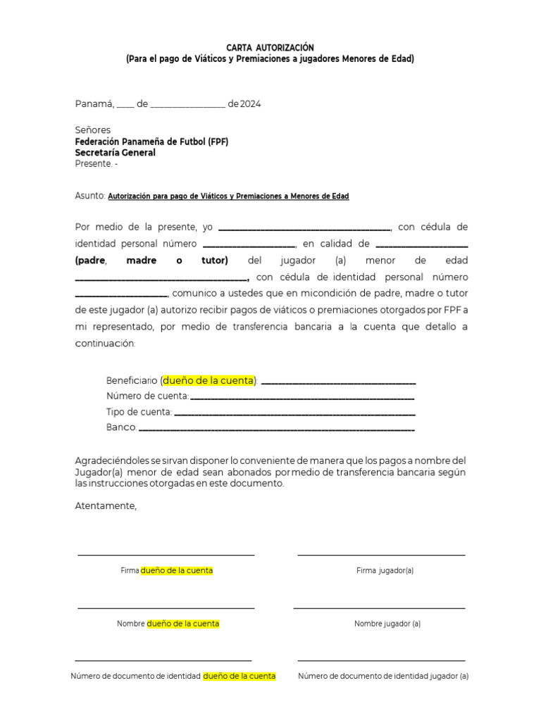 1 Modelo Autorizacion de Pago Menores de Edad 2 | PDF