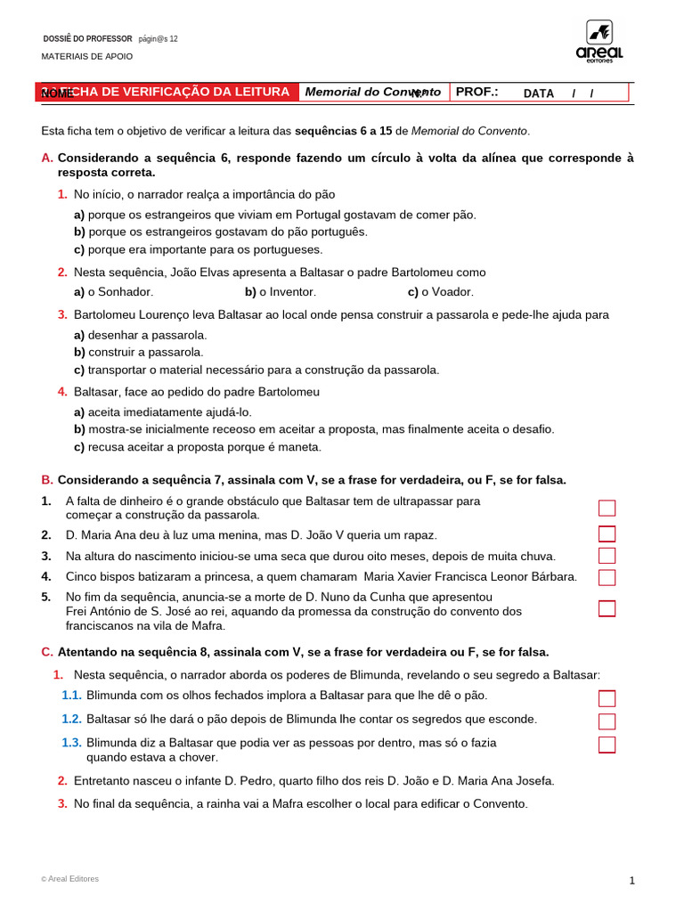 Ae Pag12 Ficha2 Verif Leitura Memorial | PDF