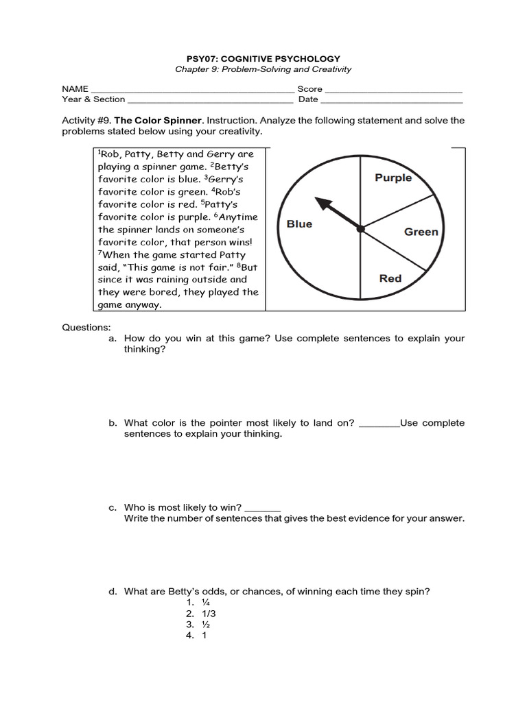 Activity 9 Problem Solving Creativity 1 | PDF | Thought | Creativity