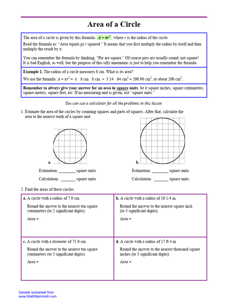 Calculate Circle Radius from Area | PDF