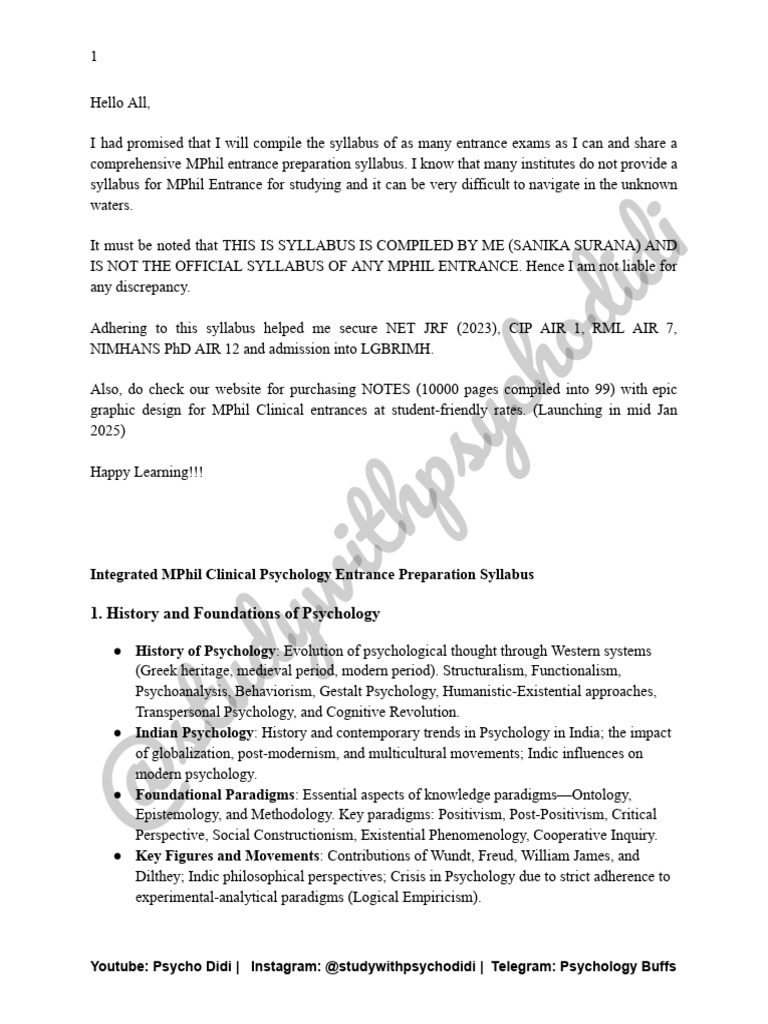 Psycho Didi's MPhil Syllabus | PDF | Mental Disorder | Personality Disorder