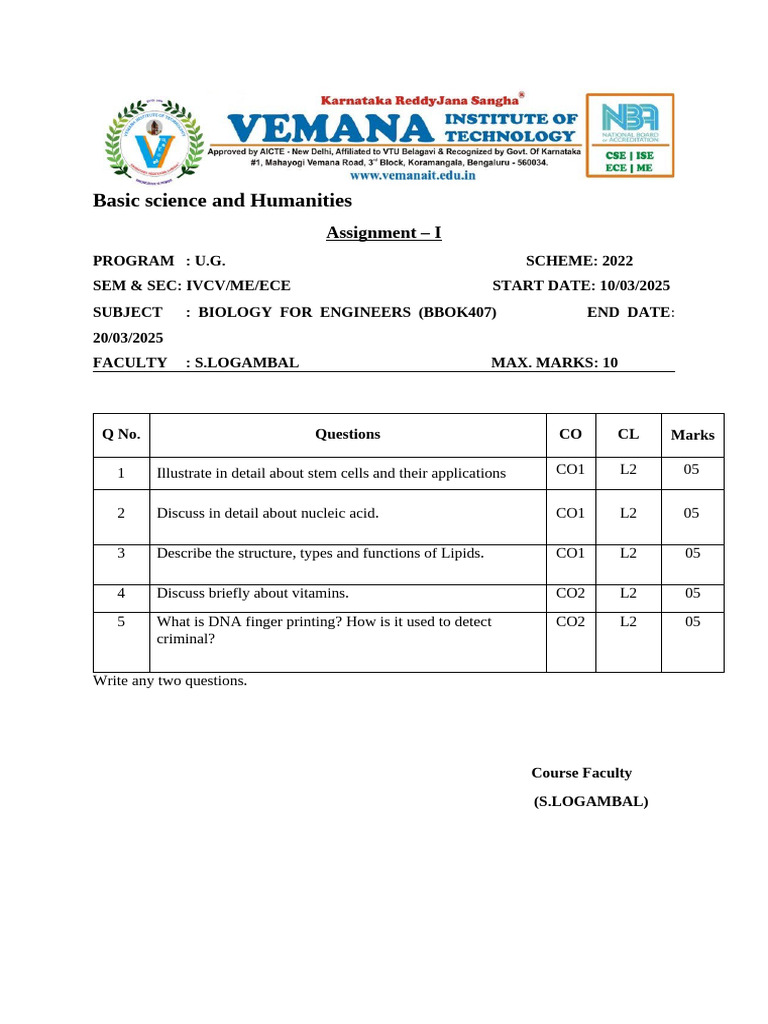 BBOK407 Biology Assignment Questions | PDF