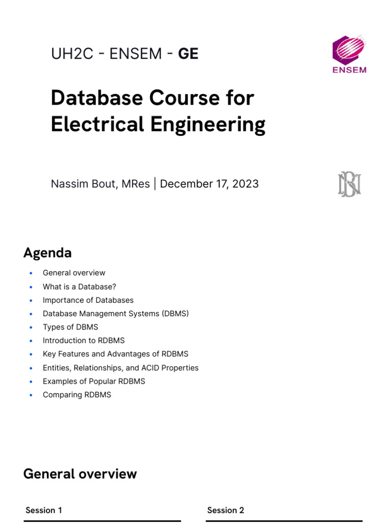 Database Course For Electrical Engineering (Full) | PDF | Databases | Sql