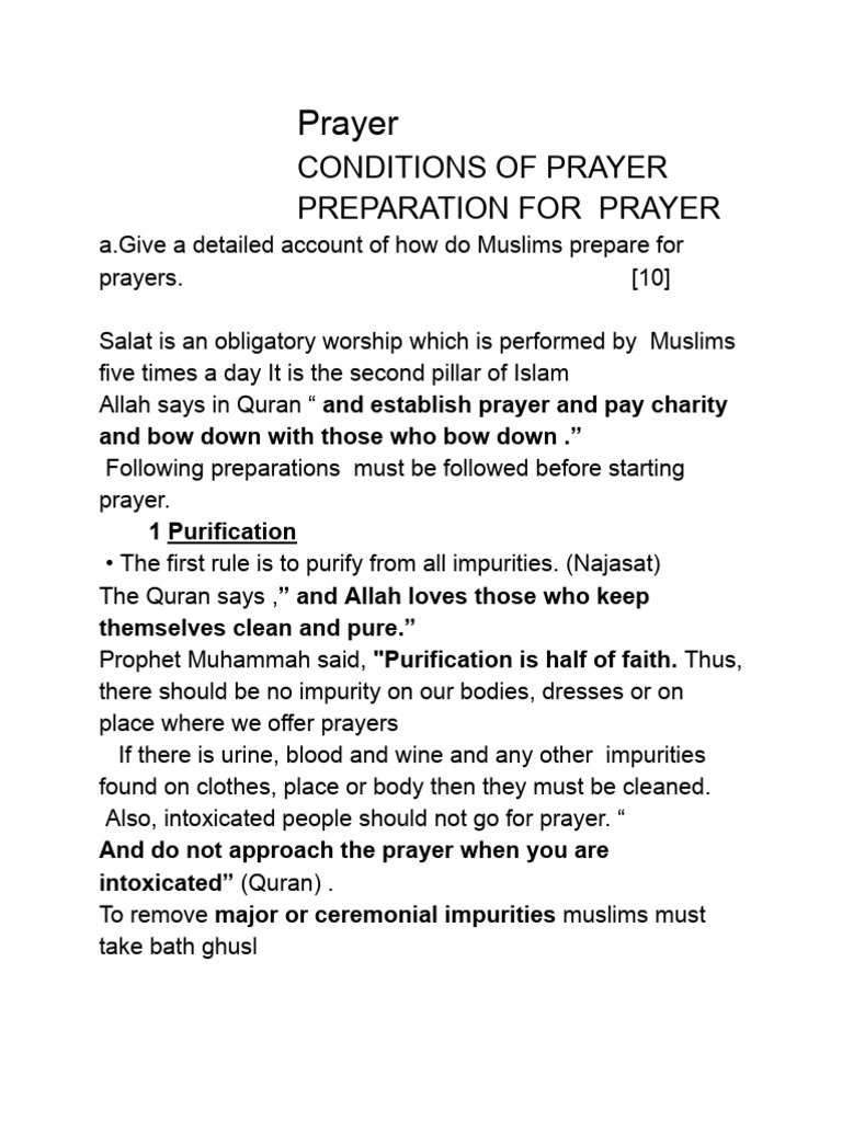 Prayer handout grade 10 | PDF | Sharia | Islamic Ethics