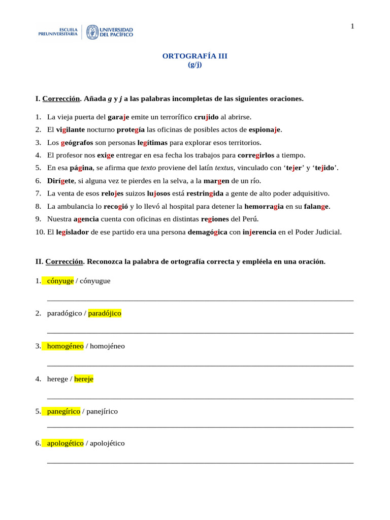 3c Ortografía III (GJ) Tarea (Sol.) | PDF