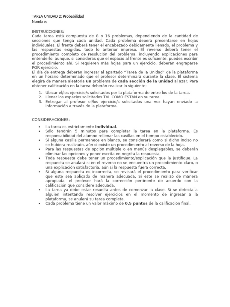 U2 Tarea 2 | PDF | Probabilidad