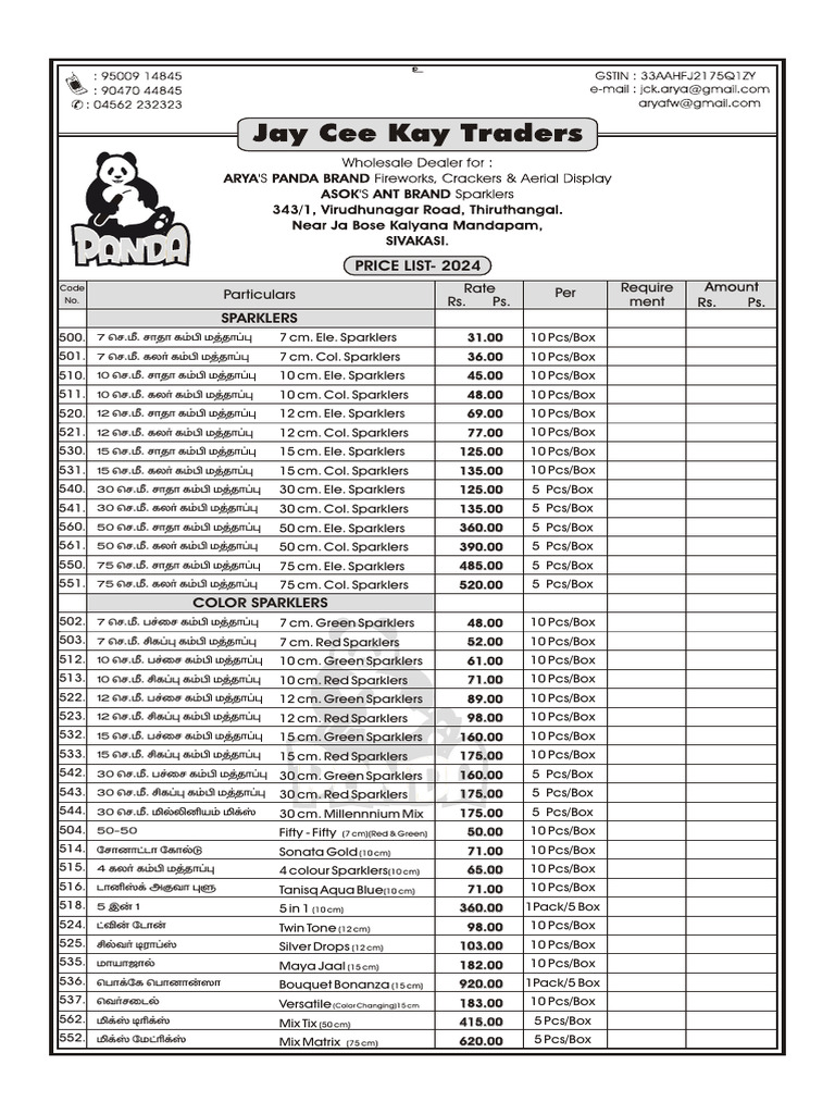 Jay Cee Kay Traders Price List 2 | PDF