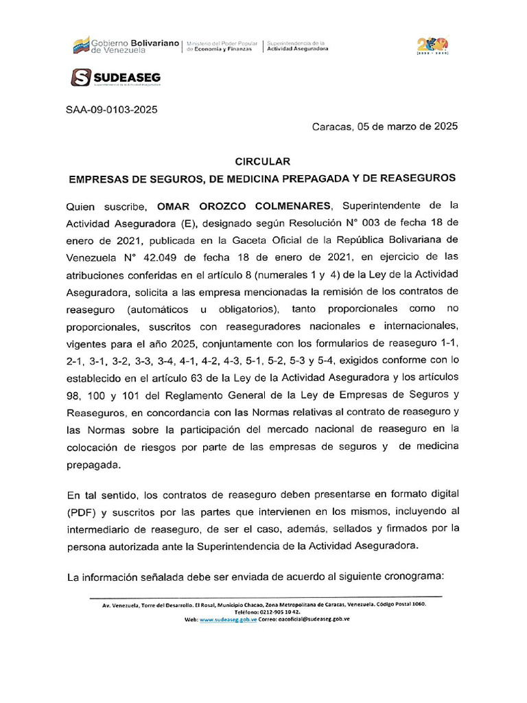 Circular Contratos Reaseguros Marzo 2025 | PDF