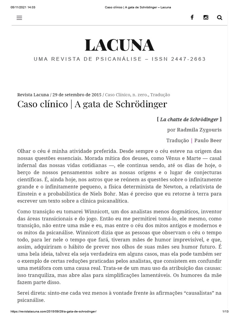 Revista Lacuna - A Gata de Schrödinger | PDF | Psicanálise | Pedofilia