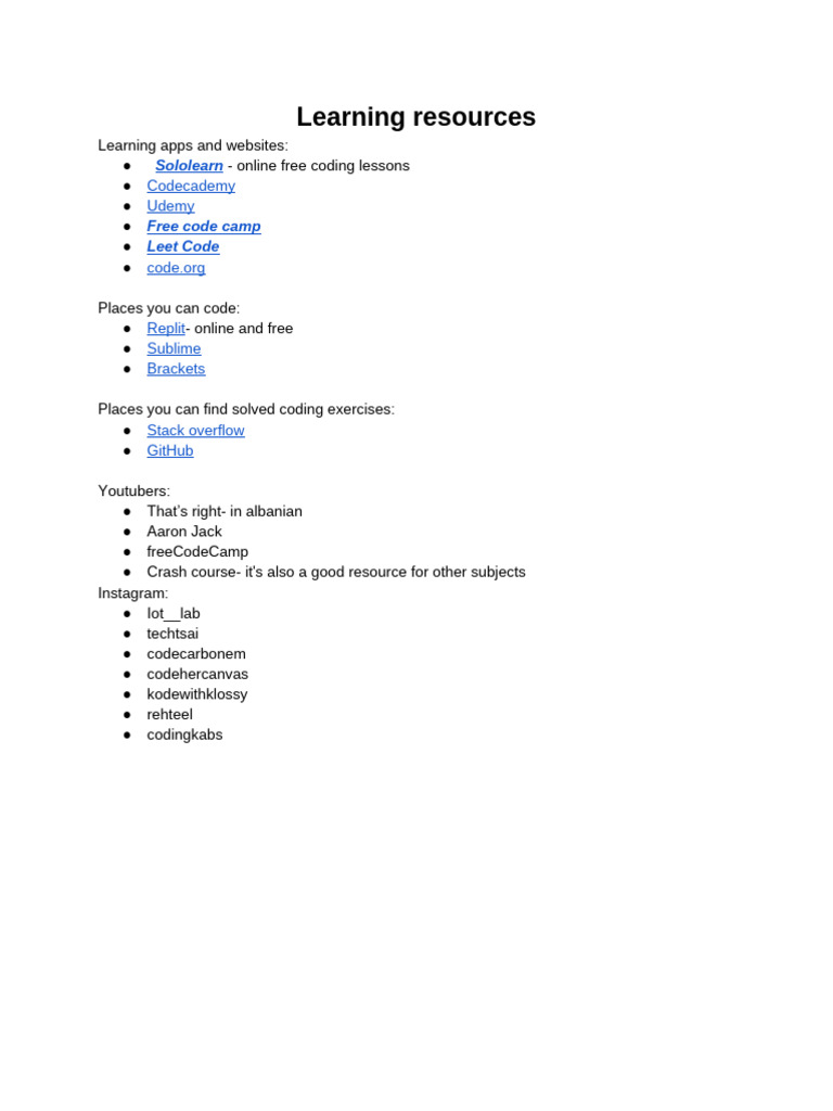 Learning Resources | PDF