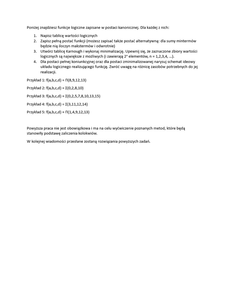 PRACA DOMOWA WdTC - Minimalizacja Funkcji Metodą Karnough — Kopia (4) | PDF