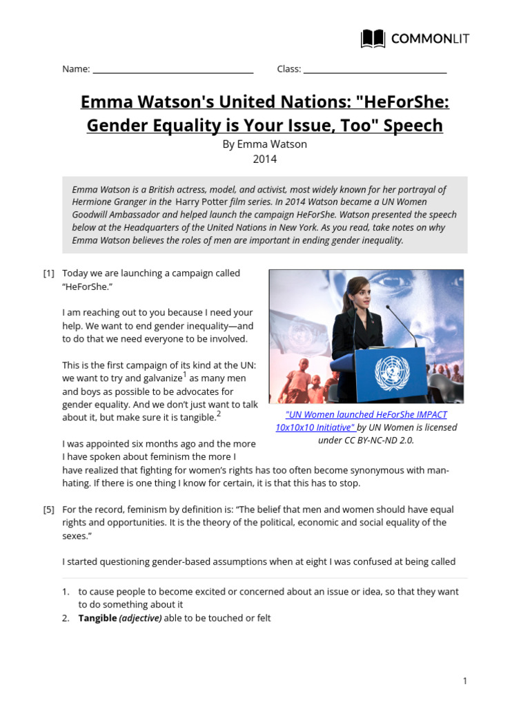 Emma Watson's United Nations Quot HeForShe Gender Equality Is Your ...