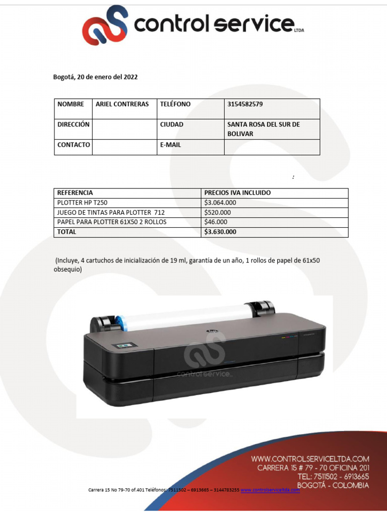 Formato Cotizacion DSJ t250 | PDF