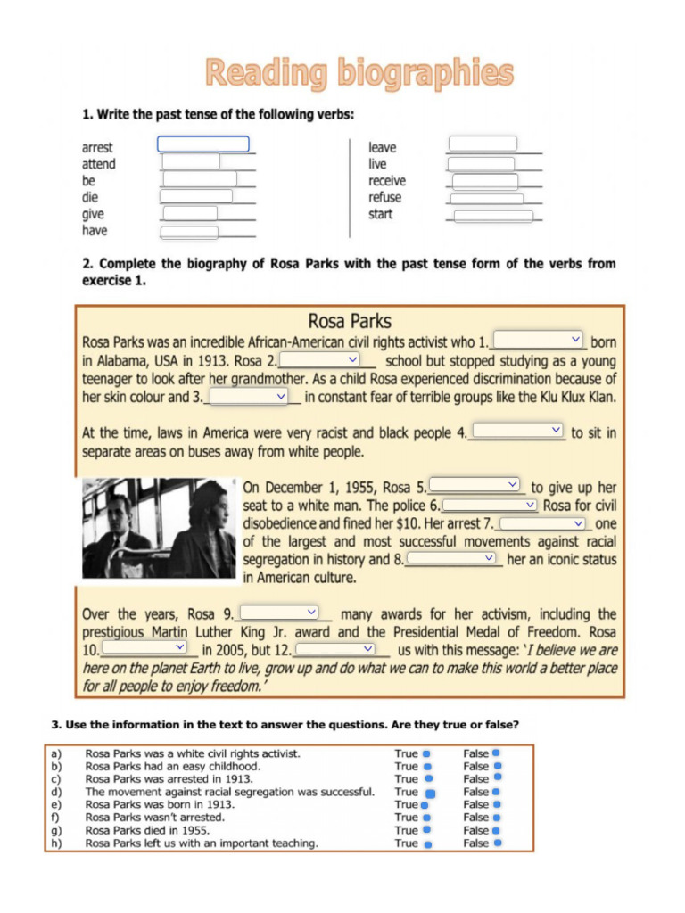 Reading Comprehension Past Simple Biography | PDF