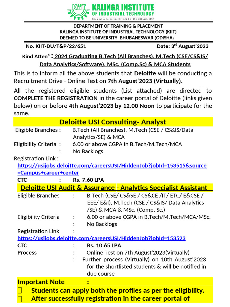 Completion of Registration For Deloitte Recruitment Drive 2024 ...