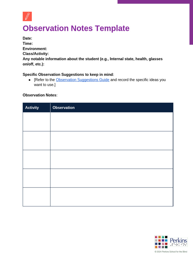 ThePerkinsCVIProtocol - Step 5 - Observation Notes Template | PDF