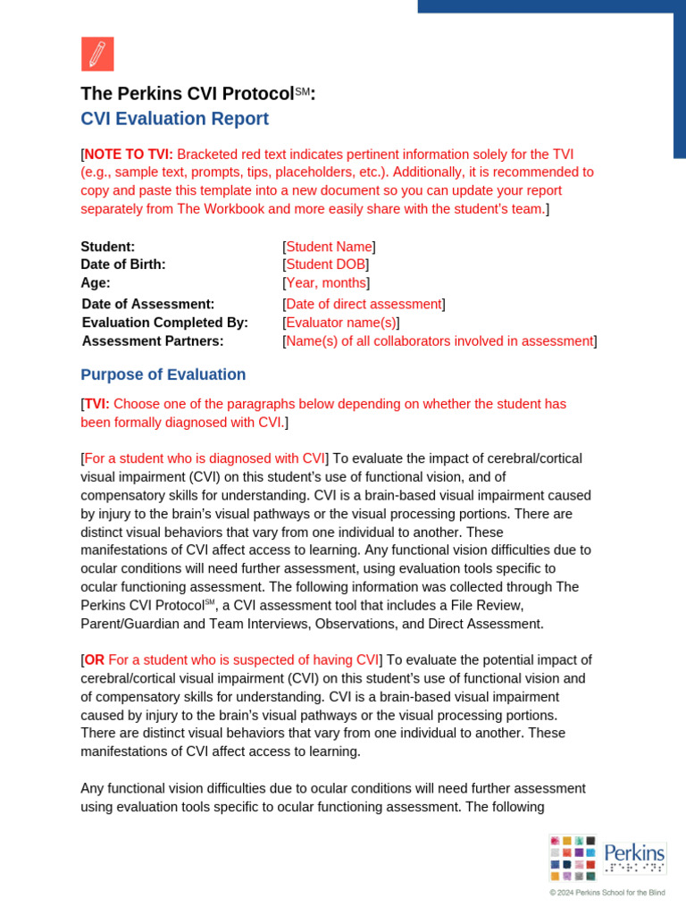 ThePerkinsCVIProtocol - Step 8 - CVI Evaluation Report Template | PDF | Perception | Attention