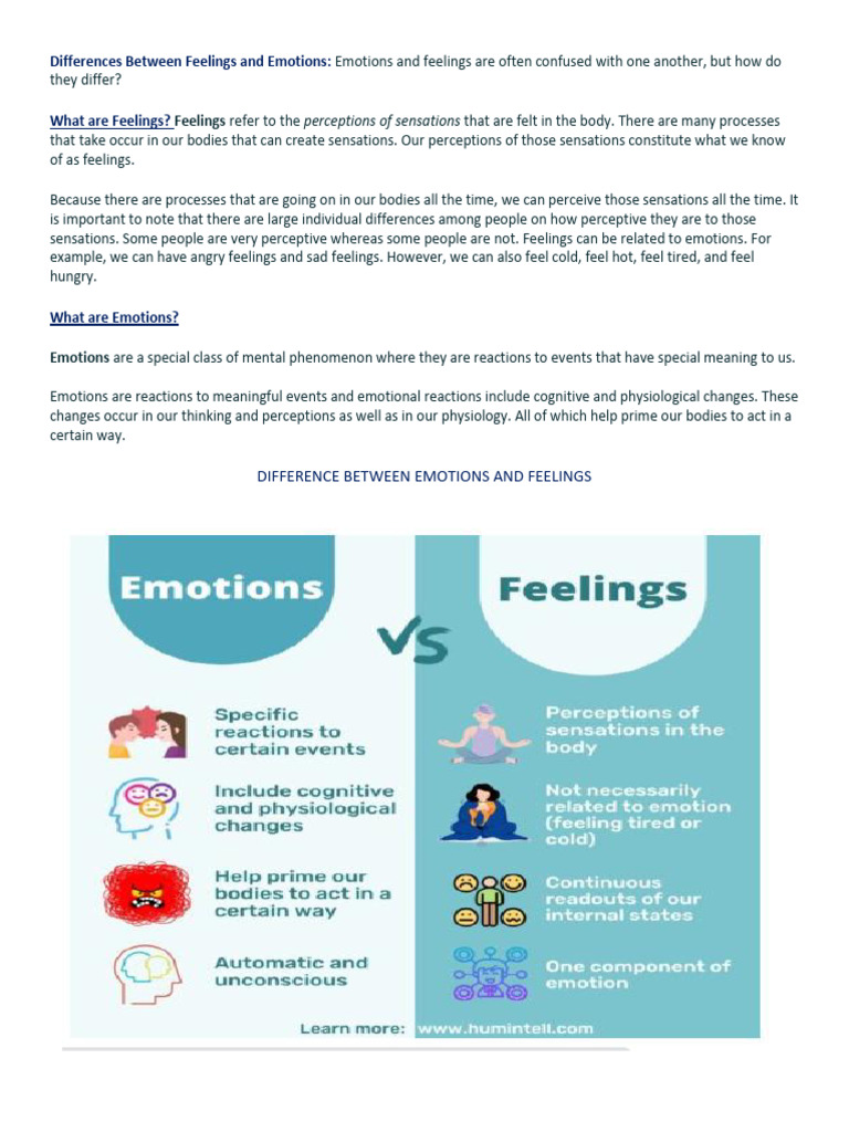 Feelings vs Emotions Explained | PDF