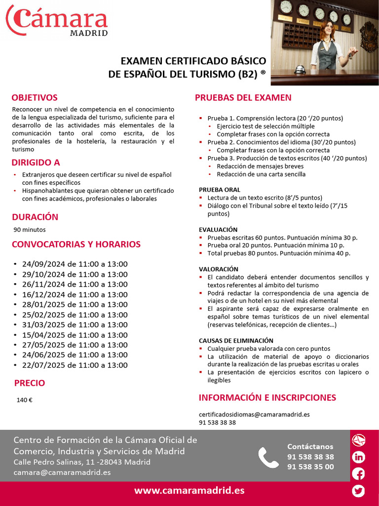 Examen Certificado o de Espanol Del Turismo B2 2024 2025 | PDF | Turismo