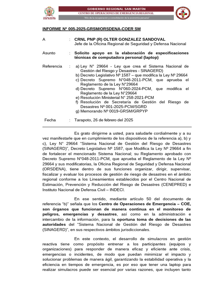 Informe #005-2025-Grms-Orsdena-Coer SM | PDF | Simulación | Ordenador portátil