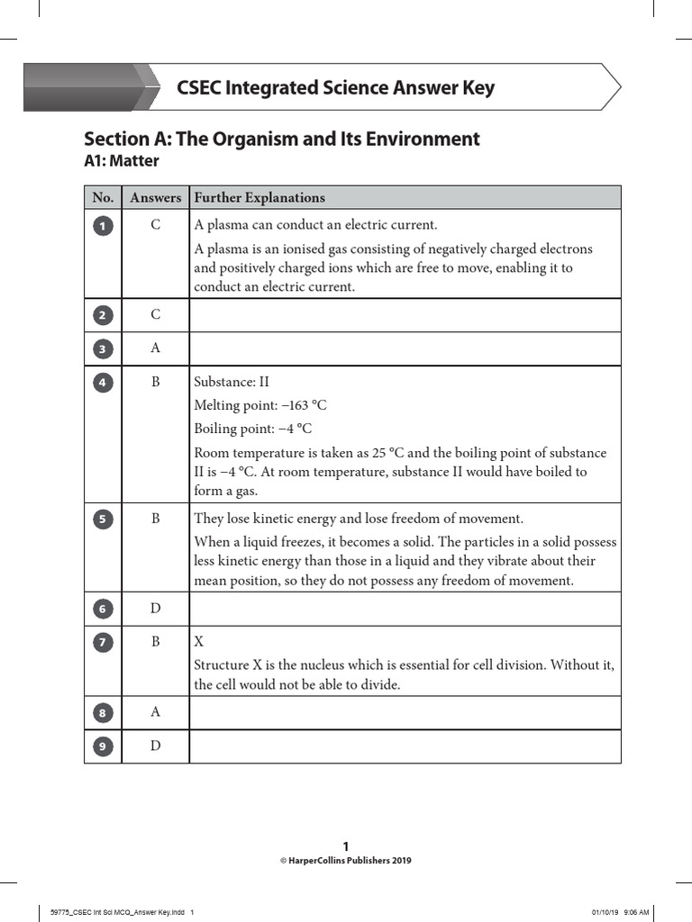 CSEC Int Sci MCQ - Answer Key | PDF | Respiratory System | Flowers