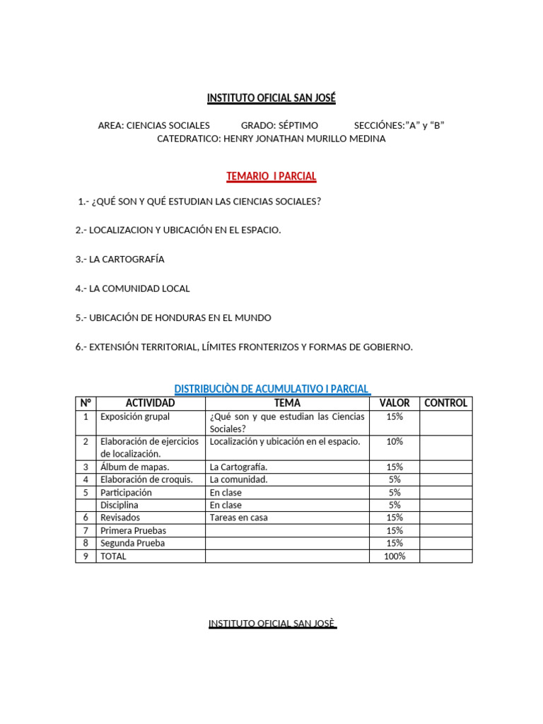 Temario Septimo (Ciencias Sociales) | PDF | Honduras
