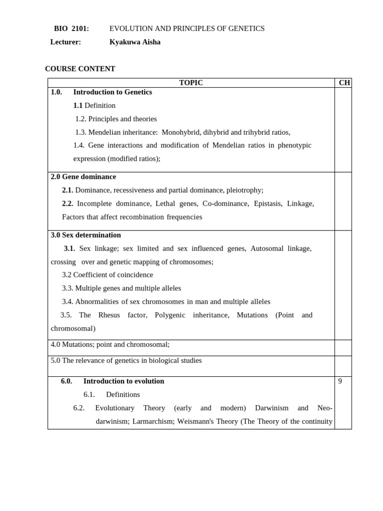 Netics and Evolution Course Outline | PDF | Dominance (Genetics ...