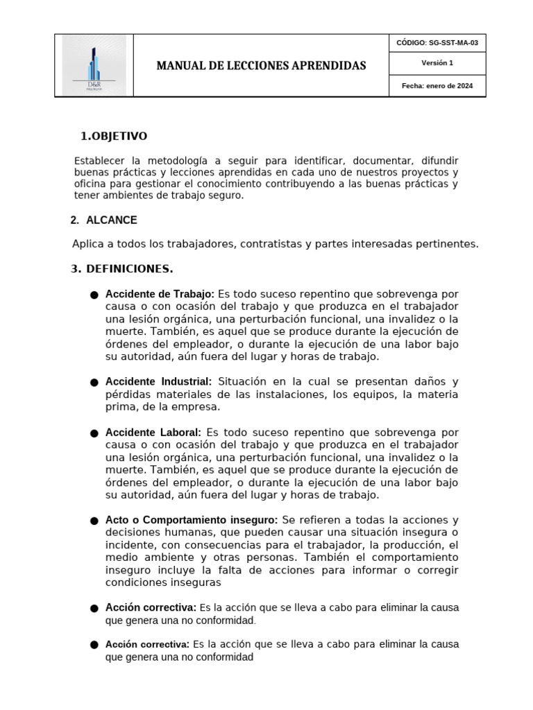 SG-SST-MA 03 Lecciones Aprendidas | PDF