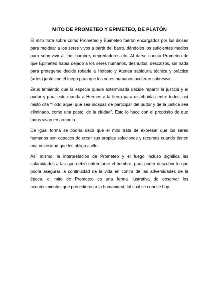 El Mito Trata Sobre Como Prometeo y Epimeteo Fueron Encargados Por Los ...