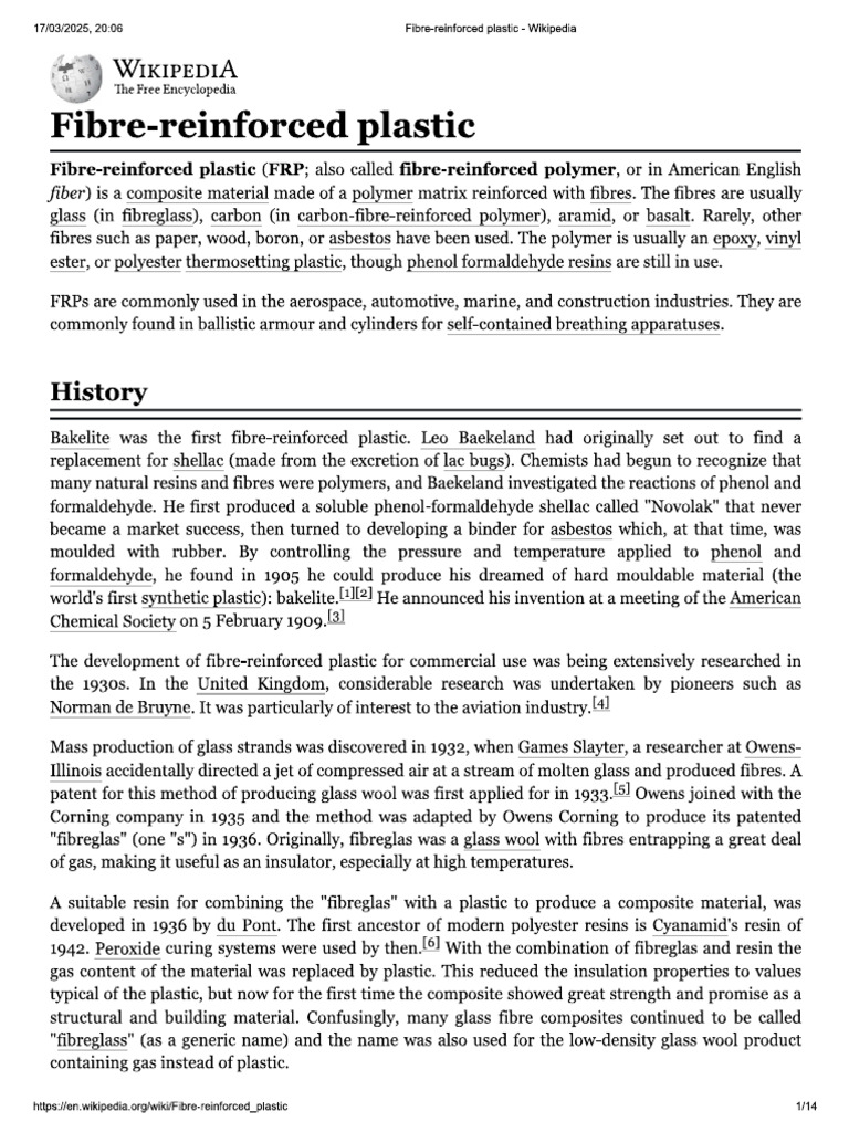 Fibre Reinforced Plastic | PDF