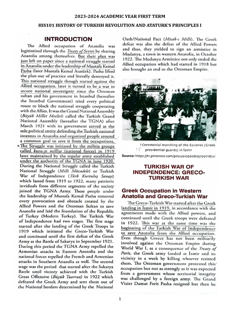 Week 11 History of Turkish Revolution and Ataturk's Principles I | PDF