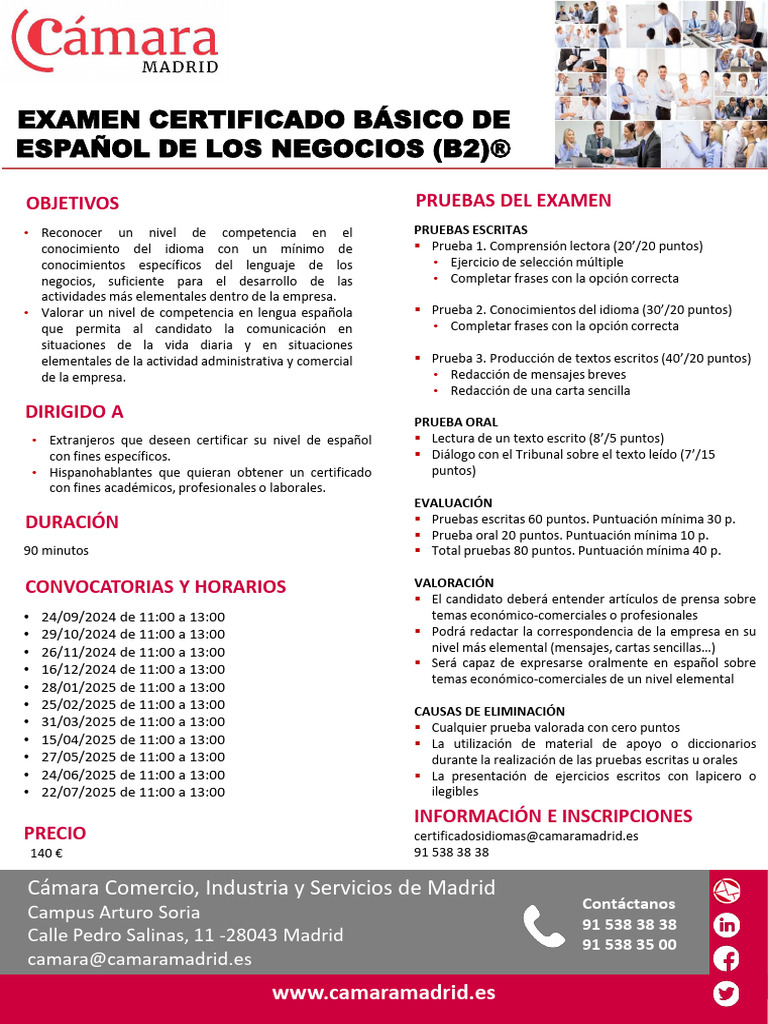 Certificado Basico Espanol de Los Negocios 2024 2025 b2 | PDF