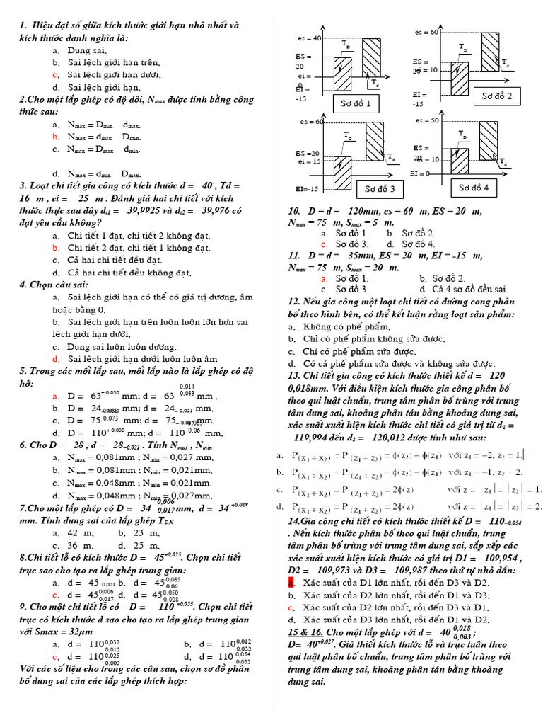 123doc Bai Tap Trac Nghiem Dung Sai Ki Thuat Do | PDF