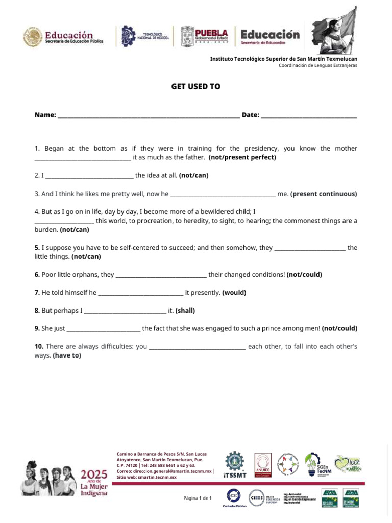 Get Used To - Exercises JJ2025 | PDF